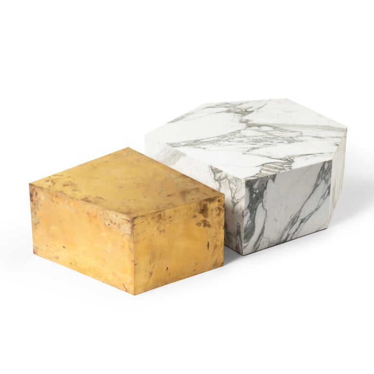 Sana Coffee Table, Set of 2 Faceted Tables in Italian Marble and Brass ...