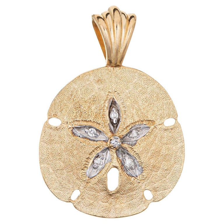 Sand Dollar Diamond Pendant Estate 14k Yellow Gold Charm Ocean Sea ...
