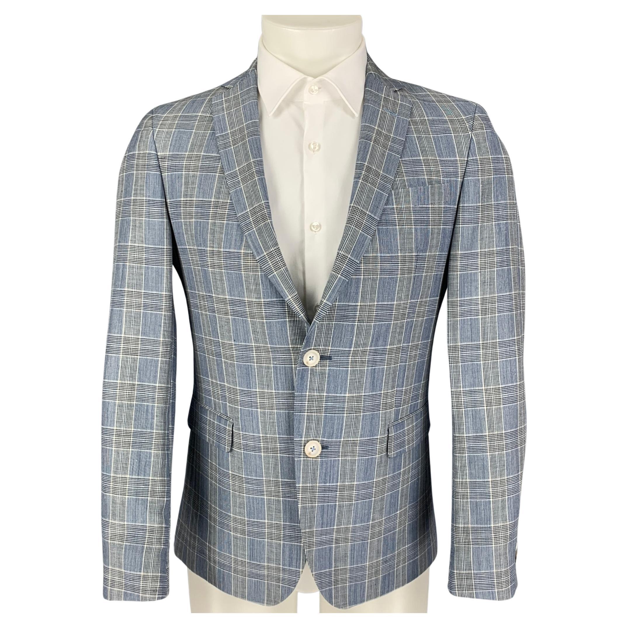 SAND Size 36 Blue Black White Glenplaid Viscose Notch Lapel Sport Coat ...