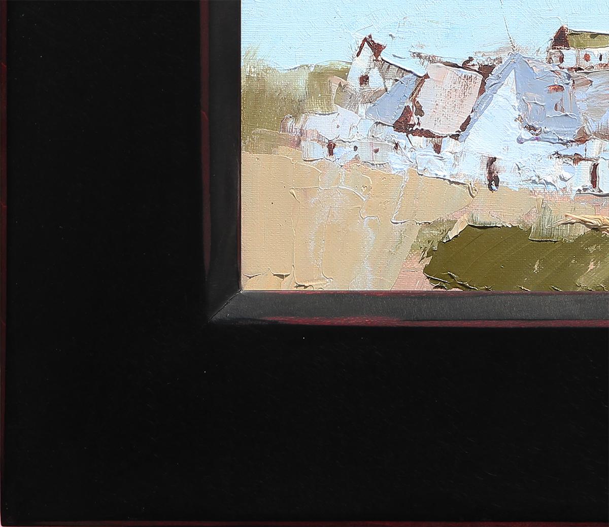 Sandra Pratt - "Dairy Farm" Modern Abstract Sky Blue Landscape Painting ...