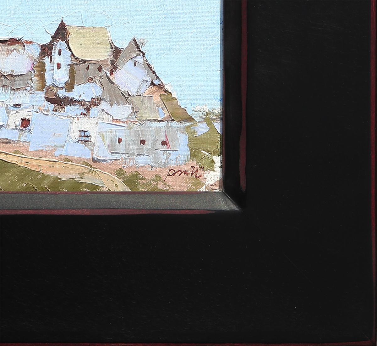 Sandra Pratt - "Dairy Farm" Modern Abstract Sky Blue Landscape Painting ...