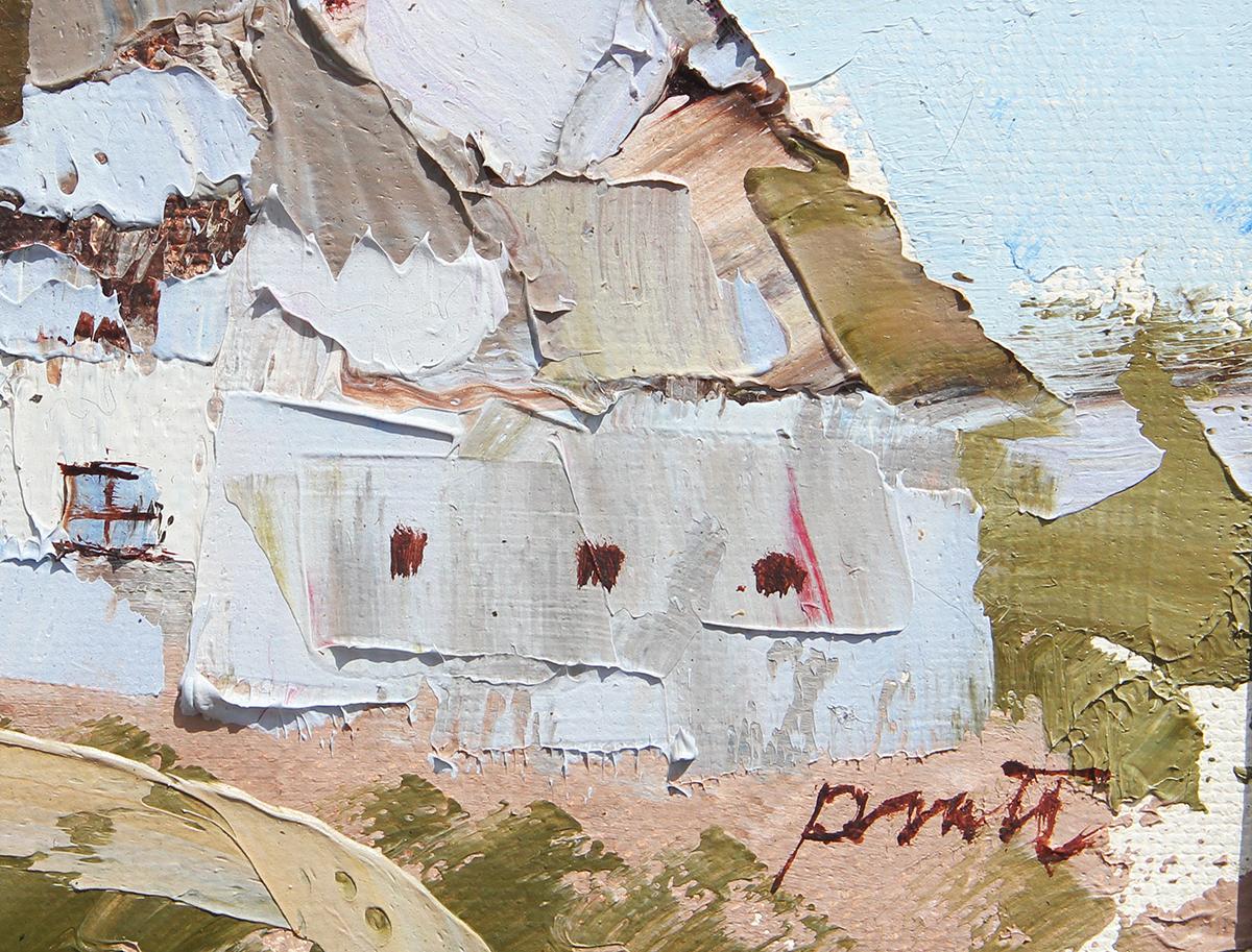 Sandra Pratt - "Dairy Farm" Modern Abstract Sky Blue Landscape Painting ...