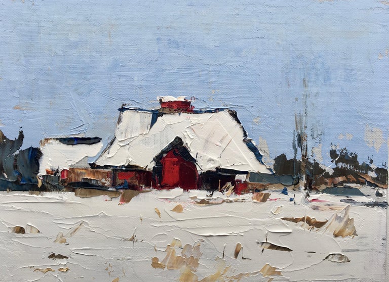 Sandra Pratt - "Red Barn in Winter", Oil painting at 1stDibs