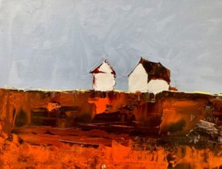 Sandra Pratt - "Red Field with White House and Silo," Oil painting at ...