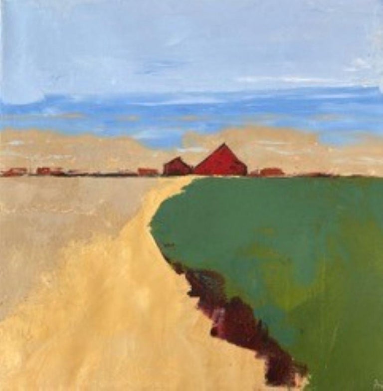 Sandra Pratt - "Red House with Yellow Road," Oil painting For Sale at ...