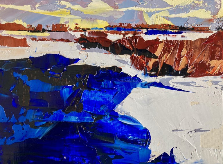 Sandra Pratt - "River and Snow Landscape," Oil painting For Sale at 1stDibs