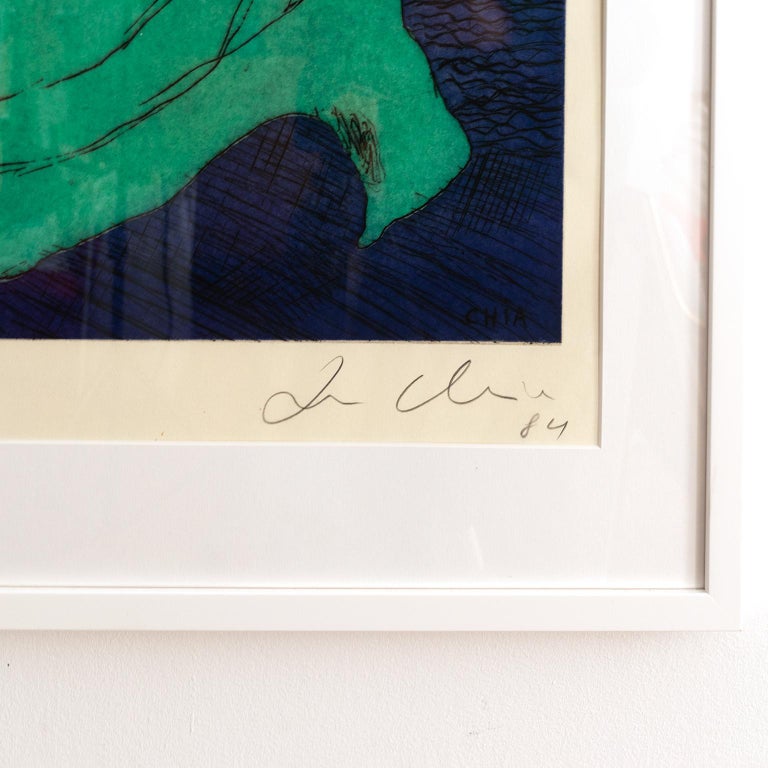Sandro Chia Aquatint Print in Green and Blue, "Man and Sea" Post Modern ...