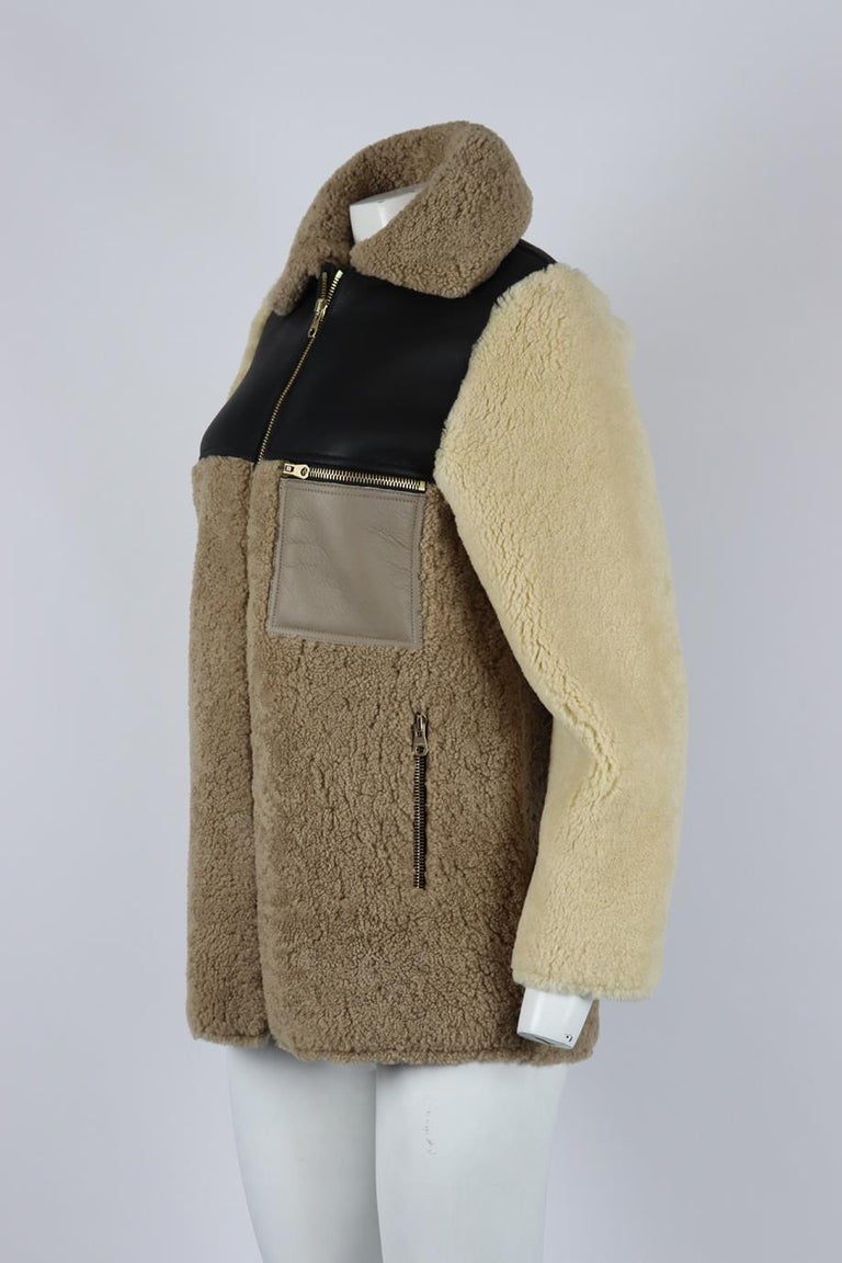 Sandro Leather Paneled Shearling Jacket Xsmall For Sale at 1stDibs