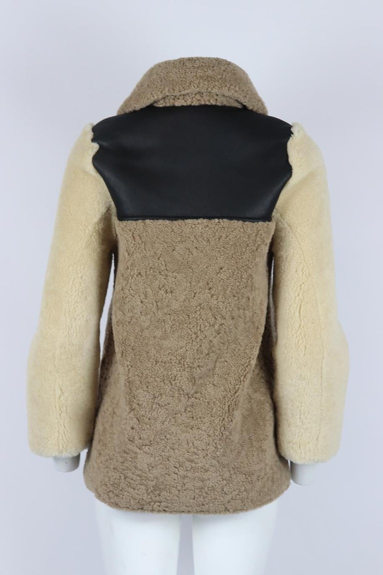 Sandro Leather Paneled Shearling Jacket Xsmall For Sale at 1stDibs