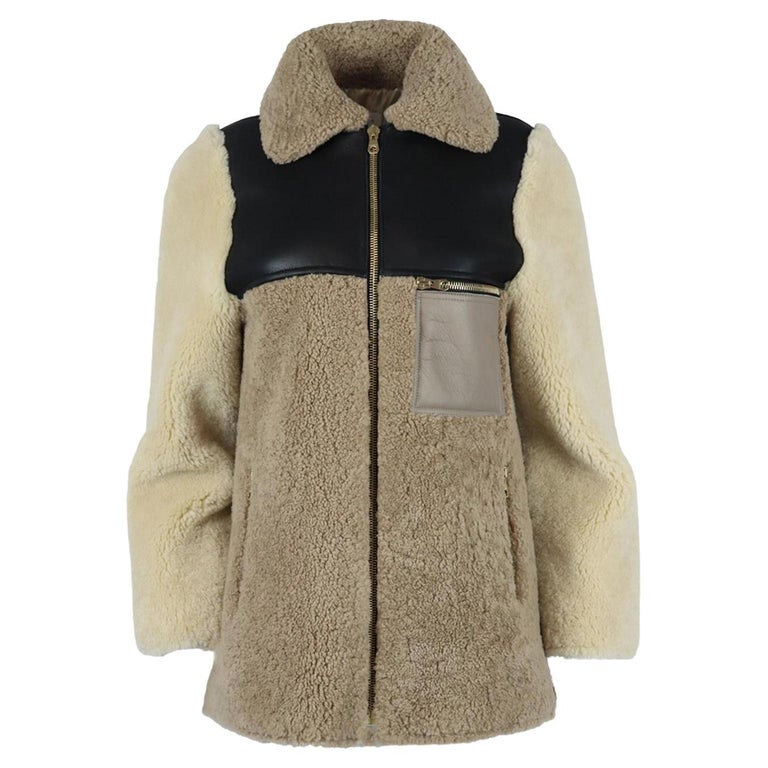 Sandro Leather Paneled Shearling Jacket Xsmall For Sale at 1stDibs