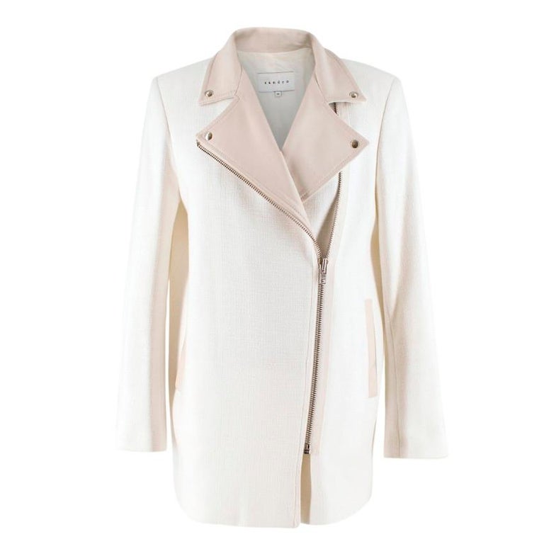 Sandro White Longline Biker Jacket FR 36 / US 4 For Sale at 1stDibs ...