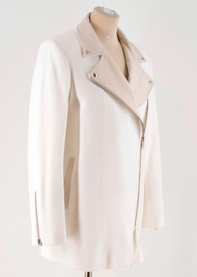 Sandro White Longline Biker Jacket FR 36 / US 4 For Sale at 1stDibs ...