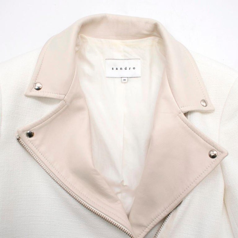 Sandro White Longline Biker Jacket FR 36 / US 4 For Sale at 1stDibs ...