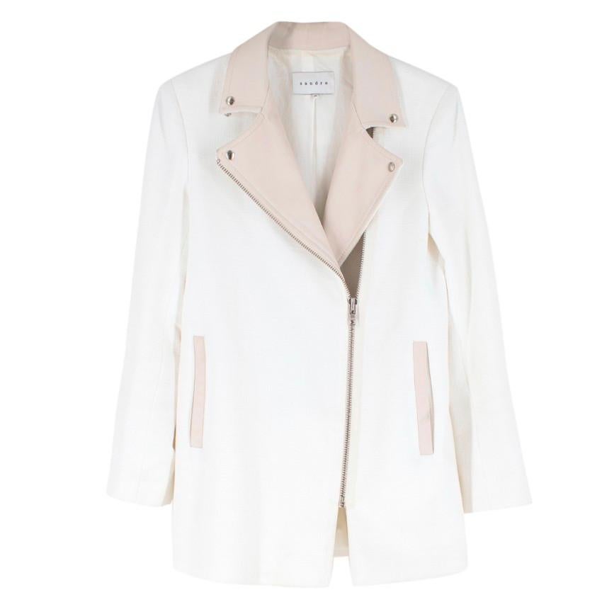 Sandro White Longline Biker Jacket FR 36 / US 4 For Sale at 1stDibs ...