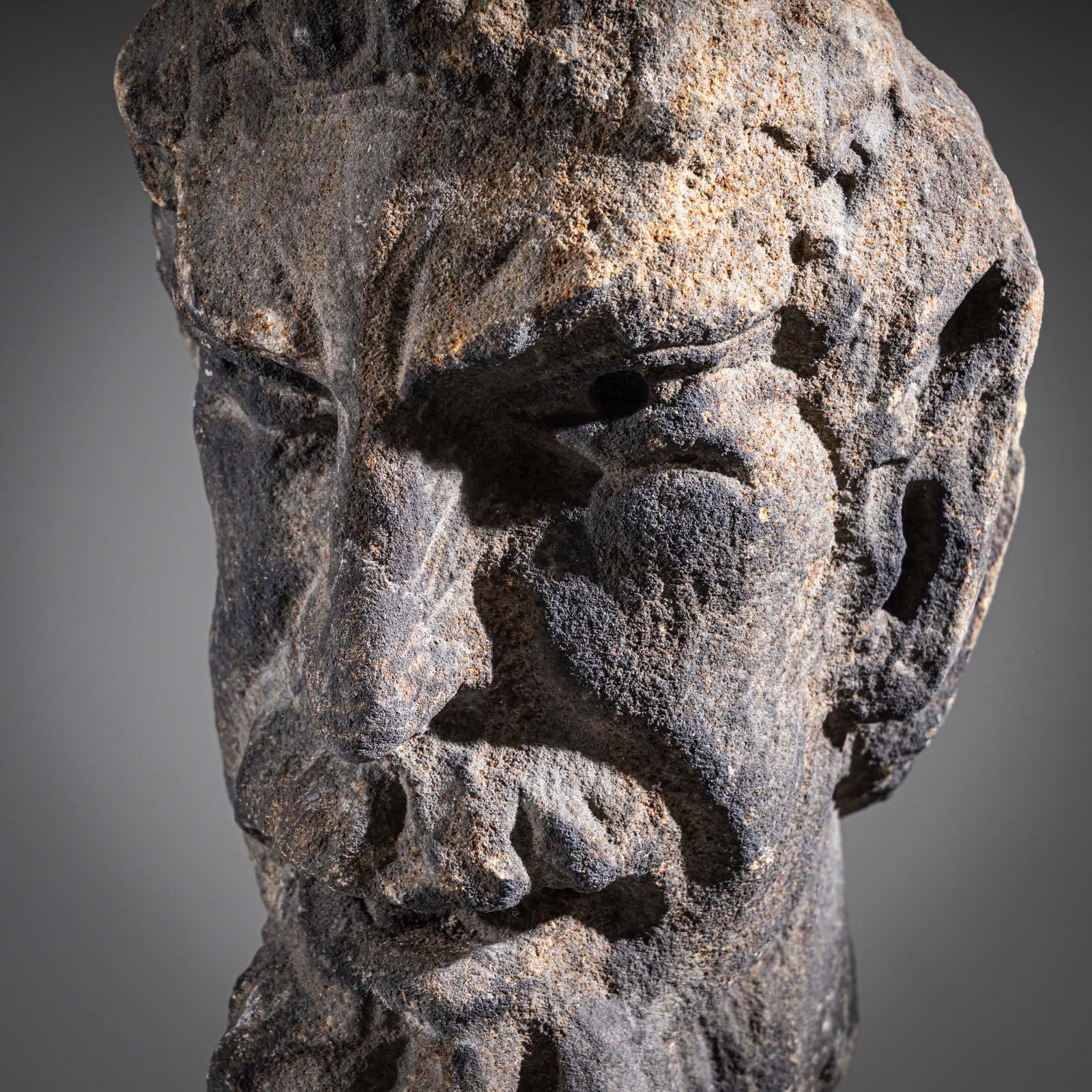 Sandstone Head of a Satyr, 18th Century For Sale at 1stDibs