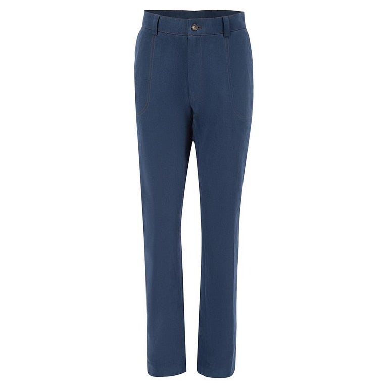 Sanne Women's Blue Trousers with Brown Accent For Sale at 1stDibs