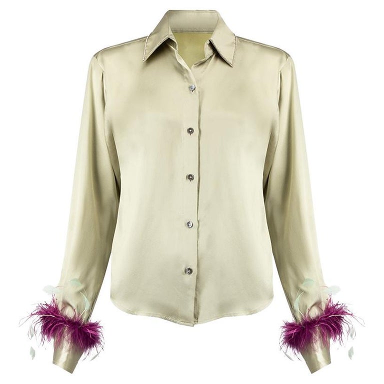 Sanne Women's Green Feather Cuff Blouse For Sale at 1stDibs