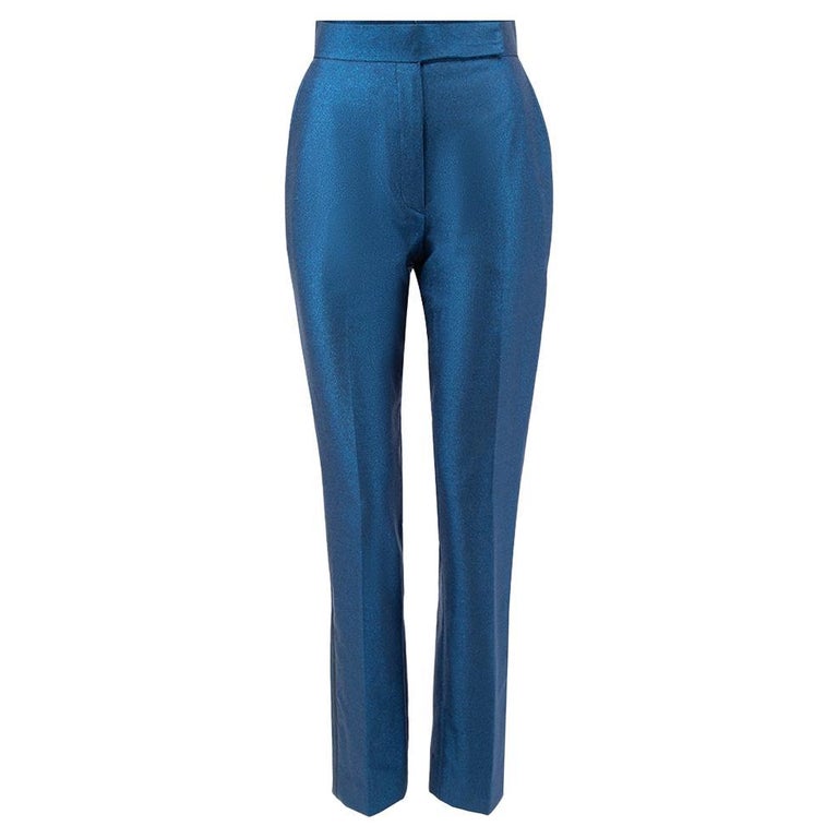 Sanne Women's Metallic Blue Straight Leg Trousers For Sale at 1stDibs