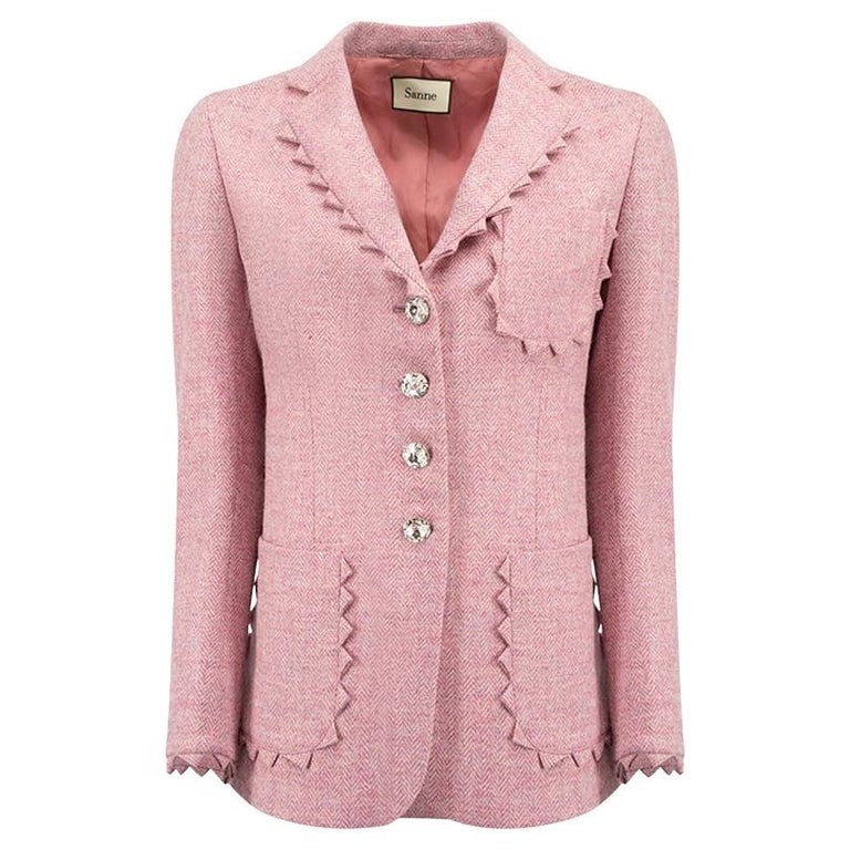 Sanne Women's Pink Herringbone Geometric Detail Blazer For Sale at 1stDibs