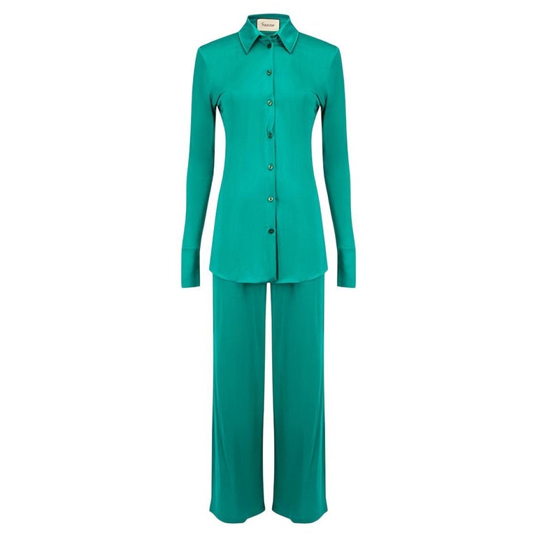 Sanne Women's Turquoise Blouse and Trousers Set For Sale at 1stDibs