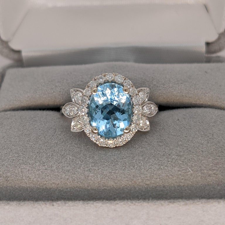 Santa Maria Aquamarine Ring in 14k White Gold W Natural Diamond Halo ...