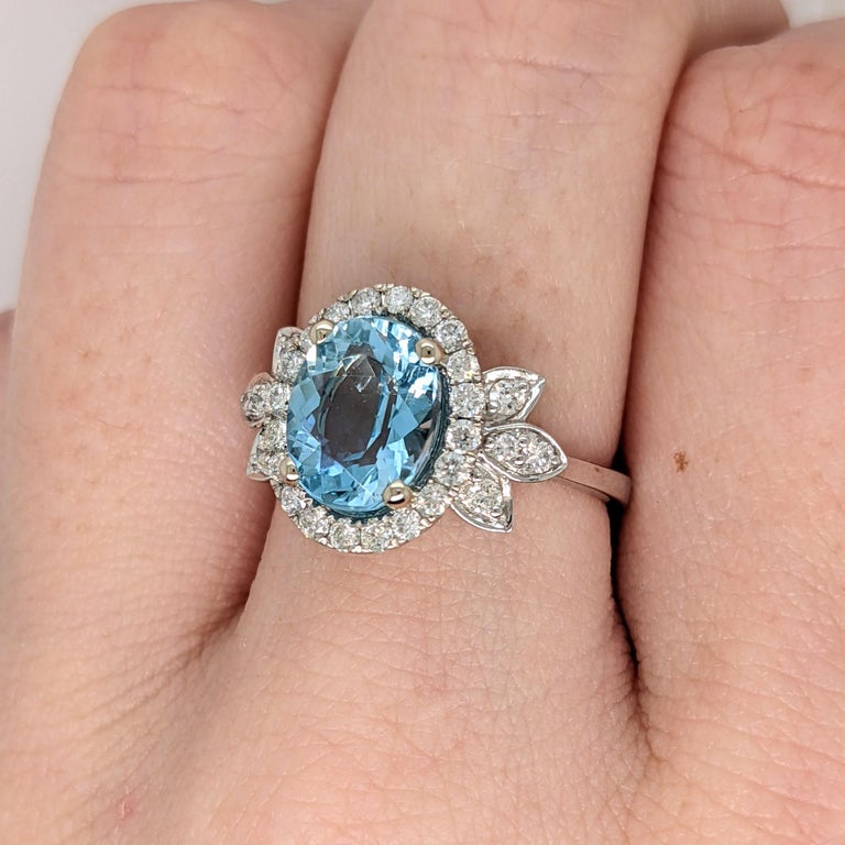Santa Maria Aquamarine Ring in 14k White Gold W Natural Diamond Halo ...