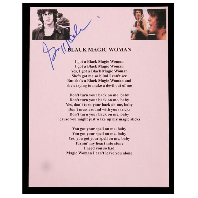Santana Gregg Rolie Autographed Black Magic Woman Lyrics on Paper For ...