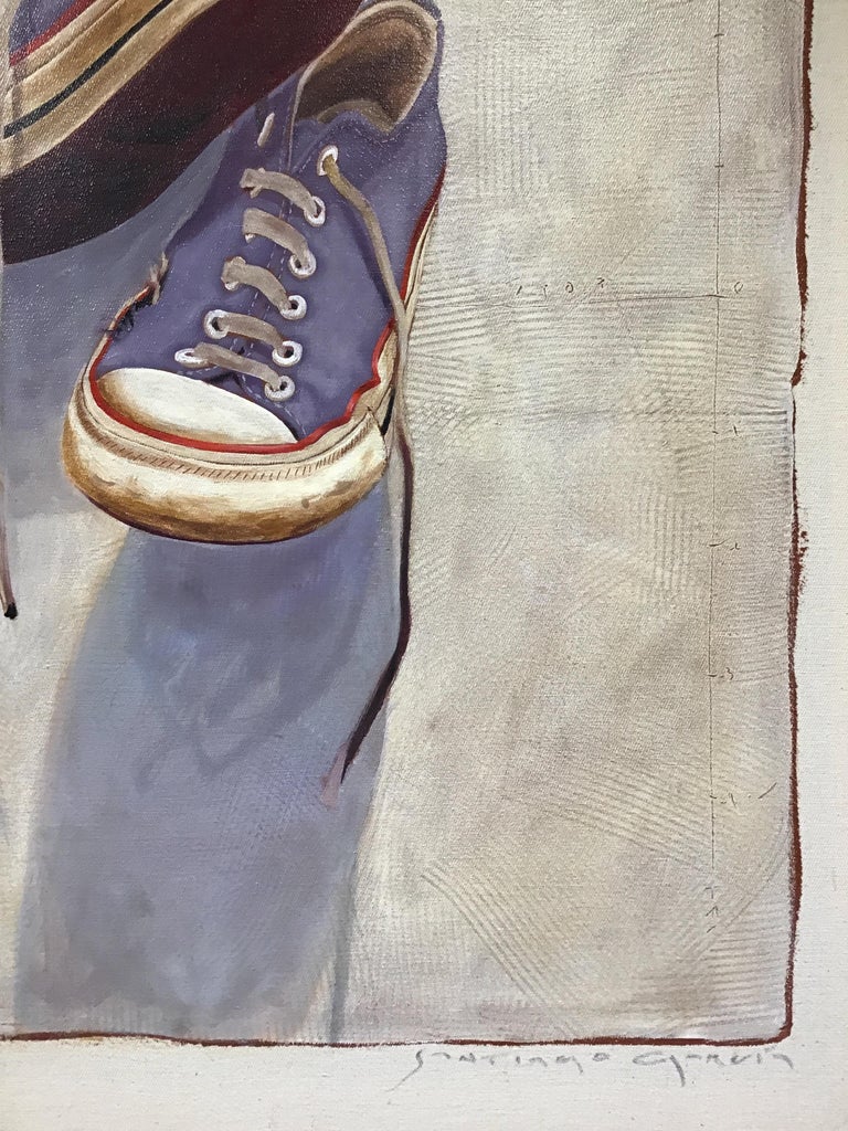 Santiago Garcia - "#1402" oil painting of blue converse hanging by the ...