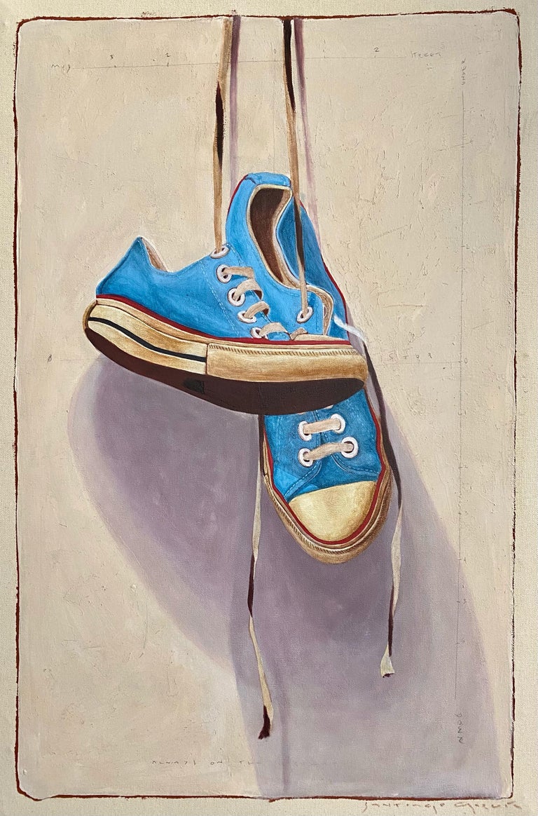 Santiago Garcia - "#1485" Acrylic painting of blue Converse hanging ...