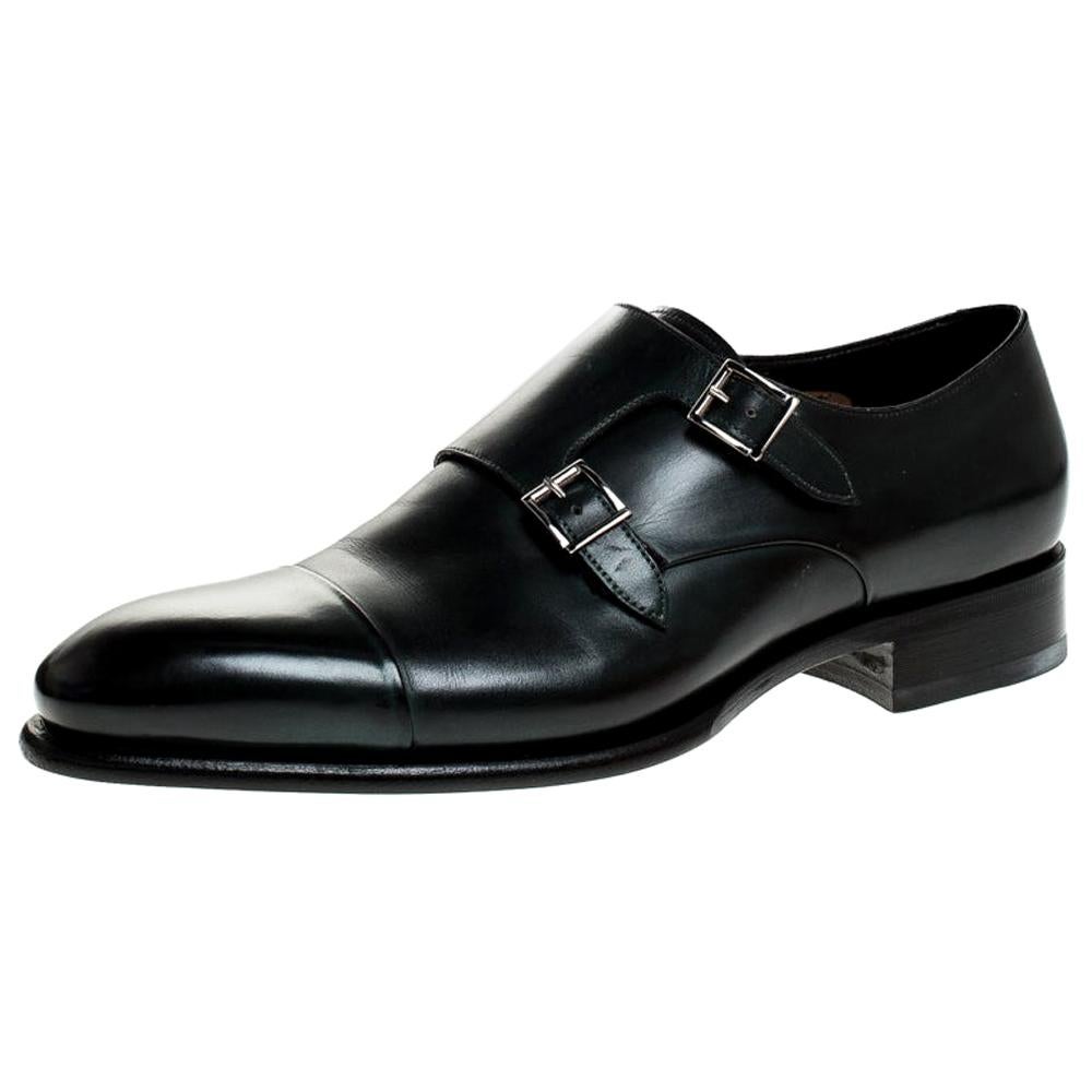 Santoni Olive Green Leather Double Buckle Monk Derby Size 44 at 1stDibs