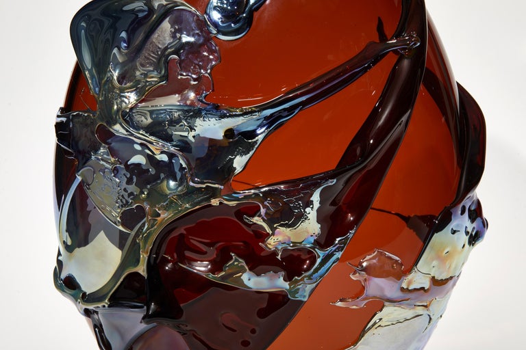 Sap, a Unique Rich Amber and Petrol Metallic Blue Glass Sculpture by ...
