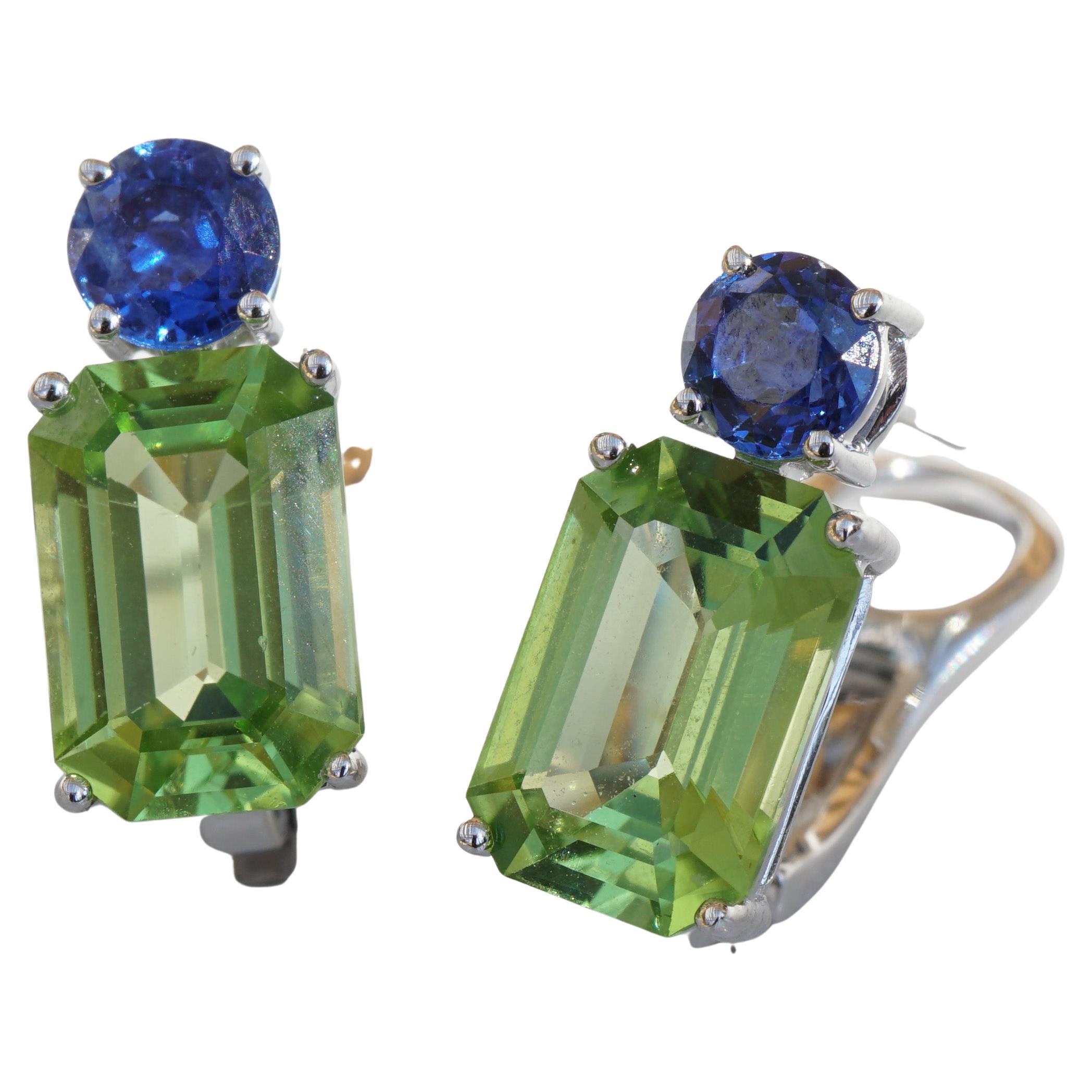 Sensational Mint Green Tourmaline Ear Studs 18 Kt White Gold Flower ...