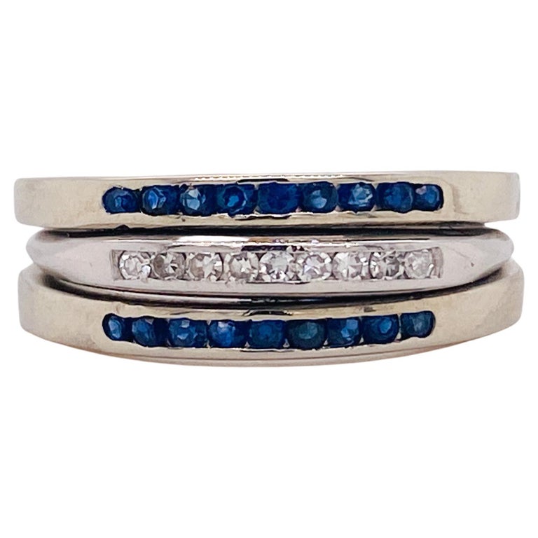 Sapphire and Diamond 3 Ring Set 0.63 Carats Total Low Profile Platinum ...