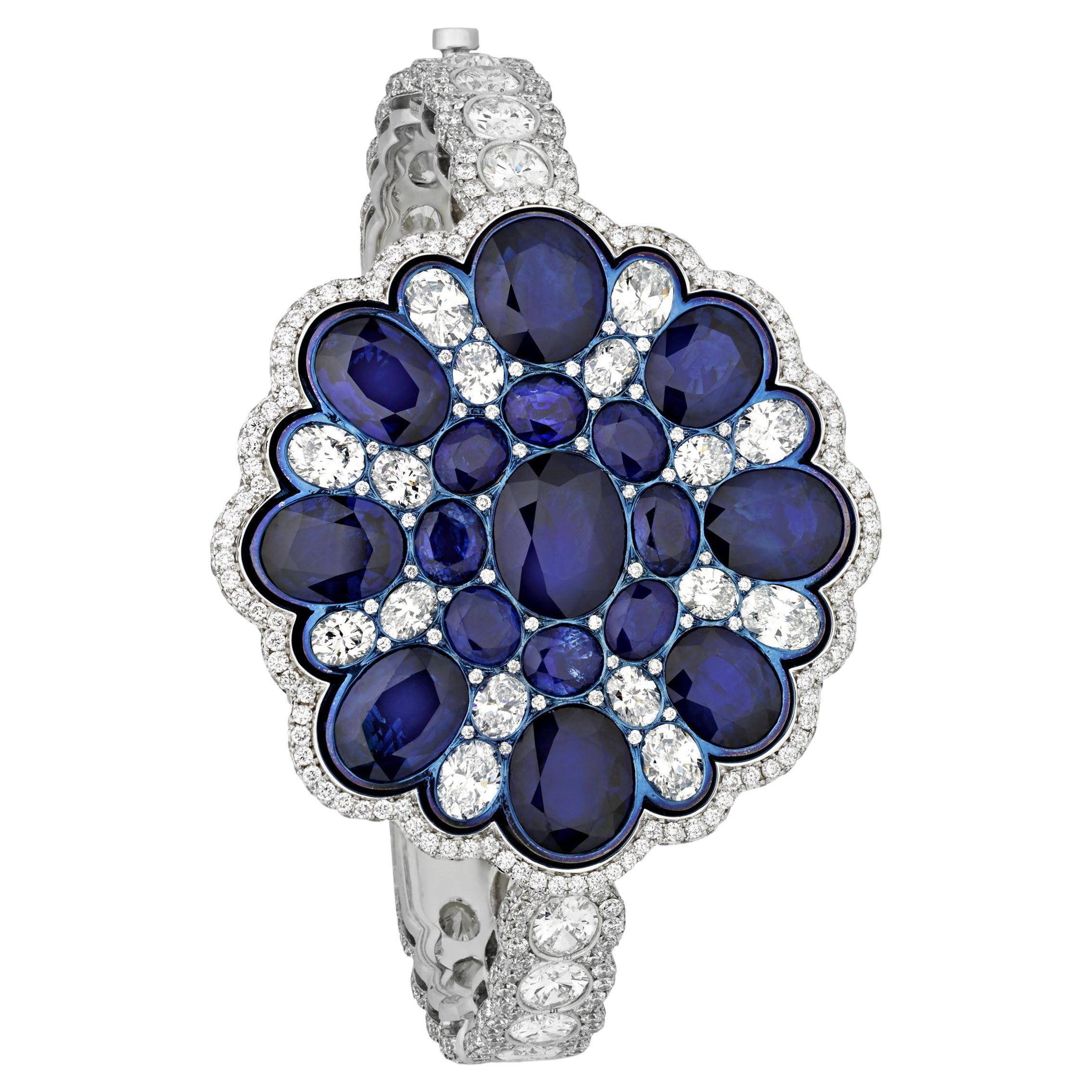 Sapphire and Diamond Gold Bangle Bracelet For Sale at 1stDibs ...