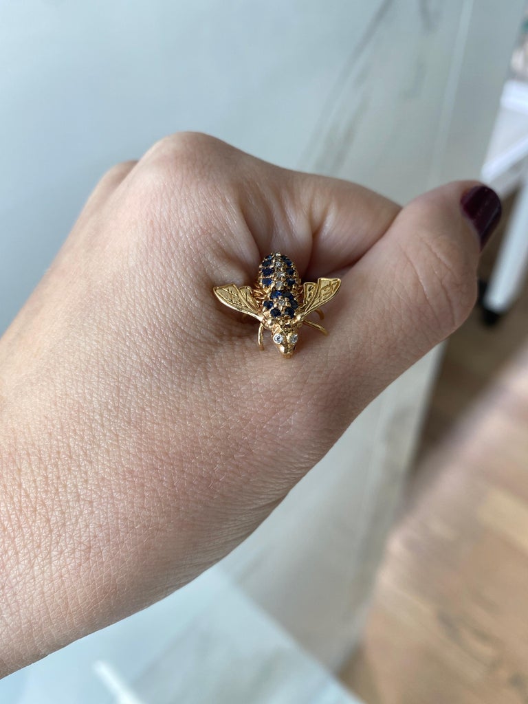 Sapphire and Diamond Bee Pin Brooch at 1stDibs