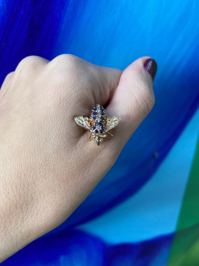 Sapphire and Diamond Bee Pin Brooch at 1stDibs