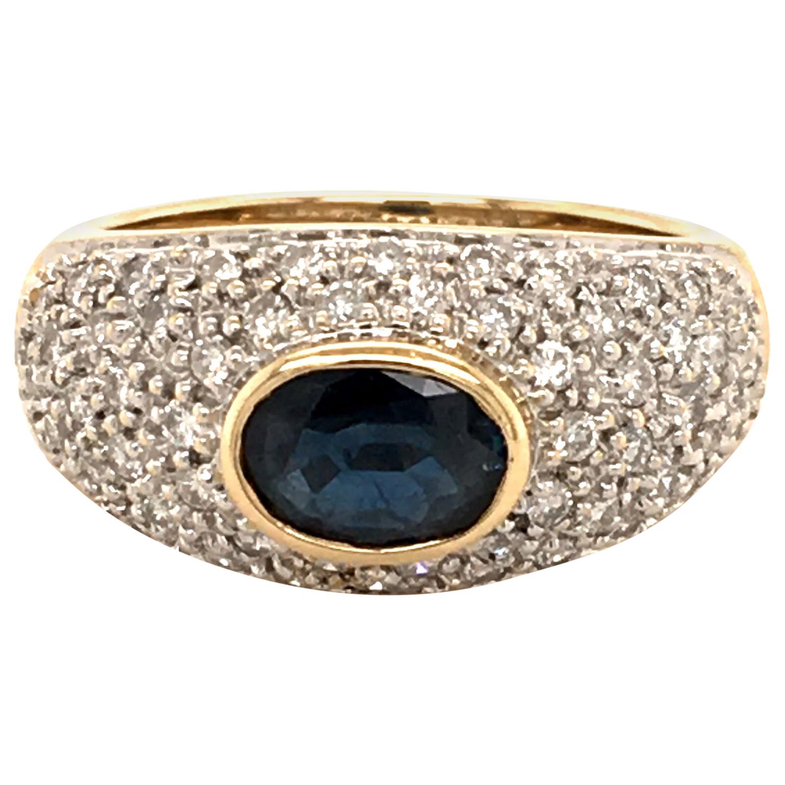 Sapphire and Diamond Bombe Ring in Yellow and White Gold For Sale at ...