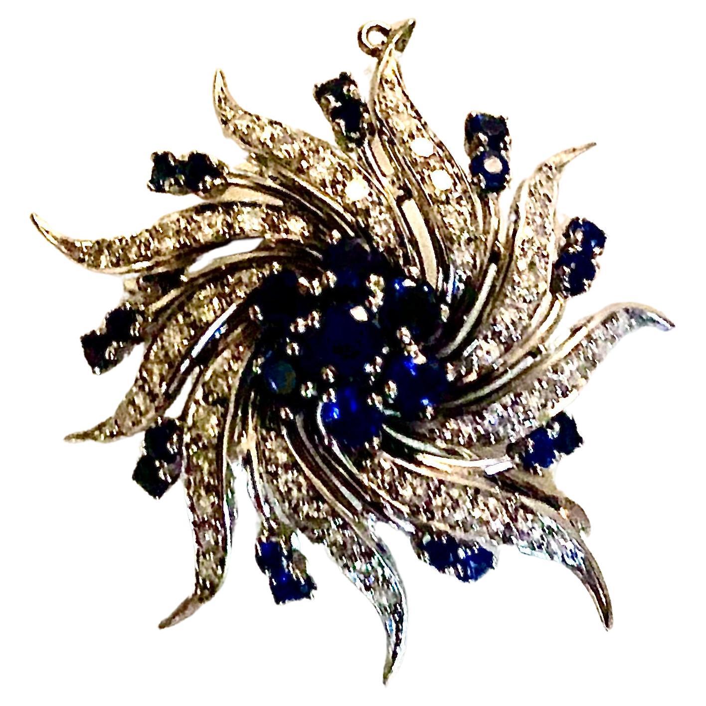 Sapphire and diamond Catherine wheel style brooch/ pendant For Sale at ...