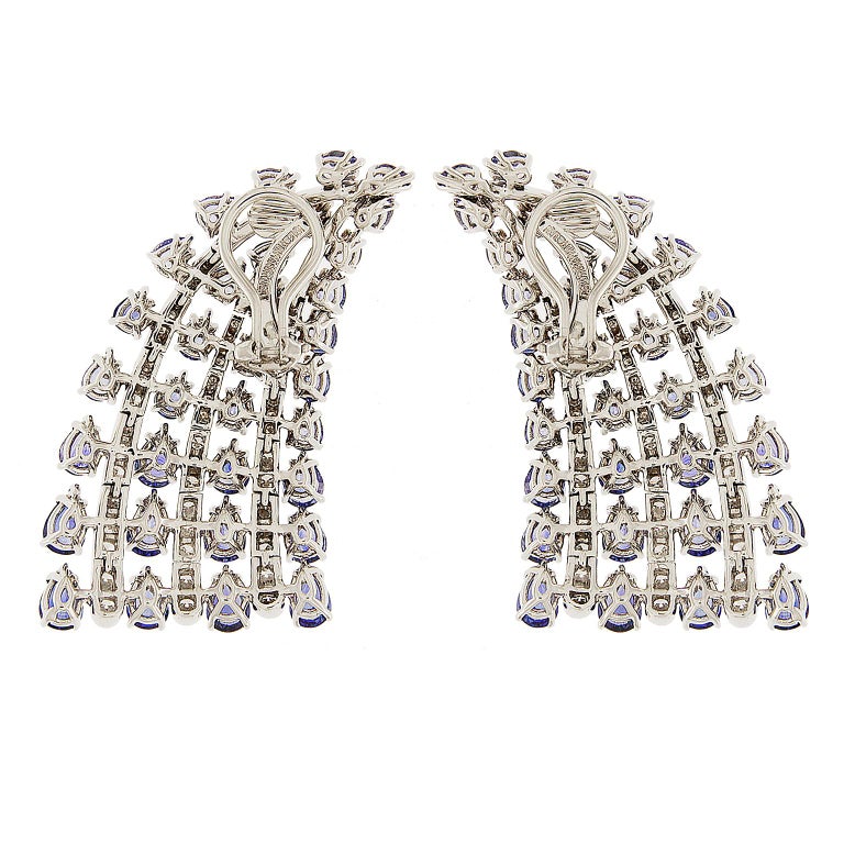Sapphire and Diamond Fan Earrings For Sale at 1stDibs