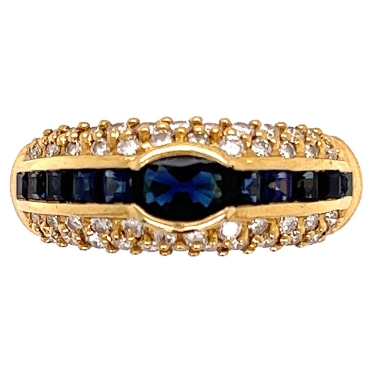 Sapphire and Diamond Hammerman Brothers Gold Band Ring For Sale at 1stDibs