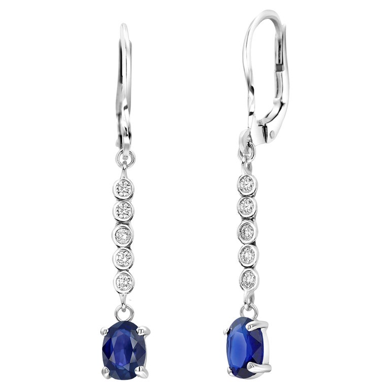 Sapphire and Diamond Lever Back White Gold Drop Earrings at 1stDibs