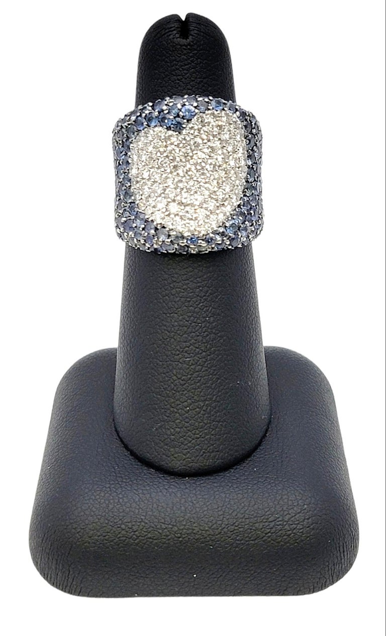 Sapphire and Diamond Pave Heart Design Contoured Wide Band Ring in ...