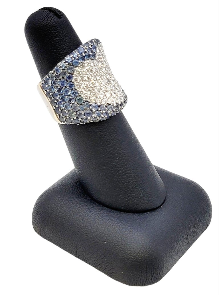 Sapphire and Diamond Pave Heart Design Contoured Wide Band Ring in ...