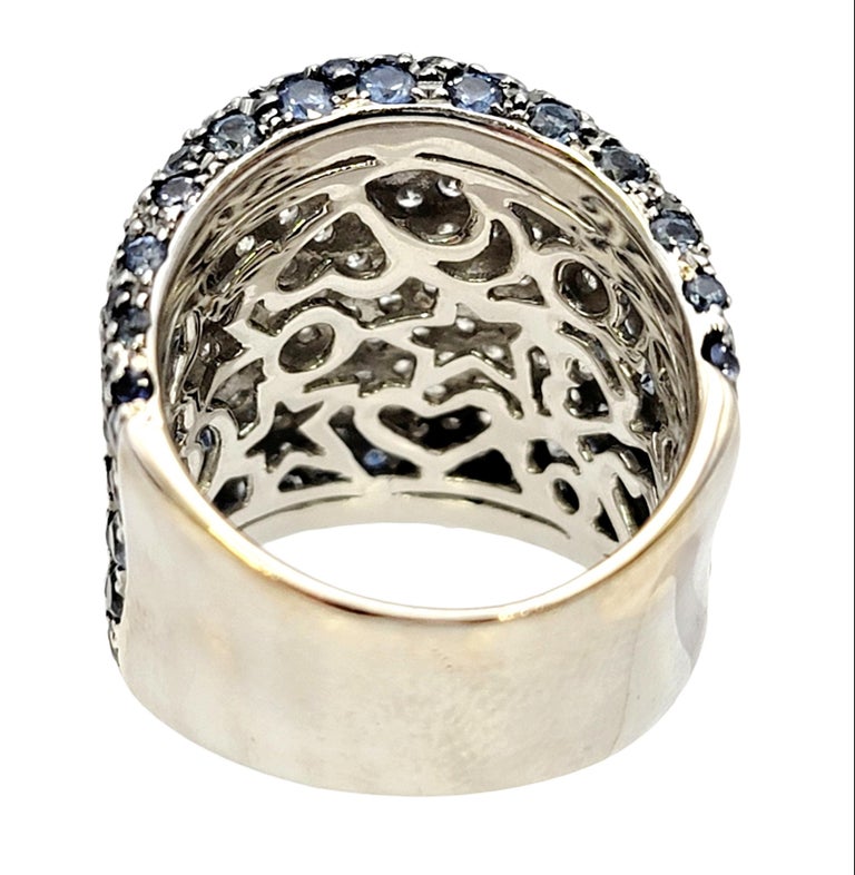 Sapphire and Diamond Pave Heart Design Contoured Wide Band Ring in ...