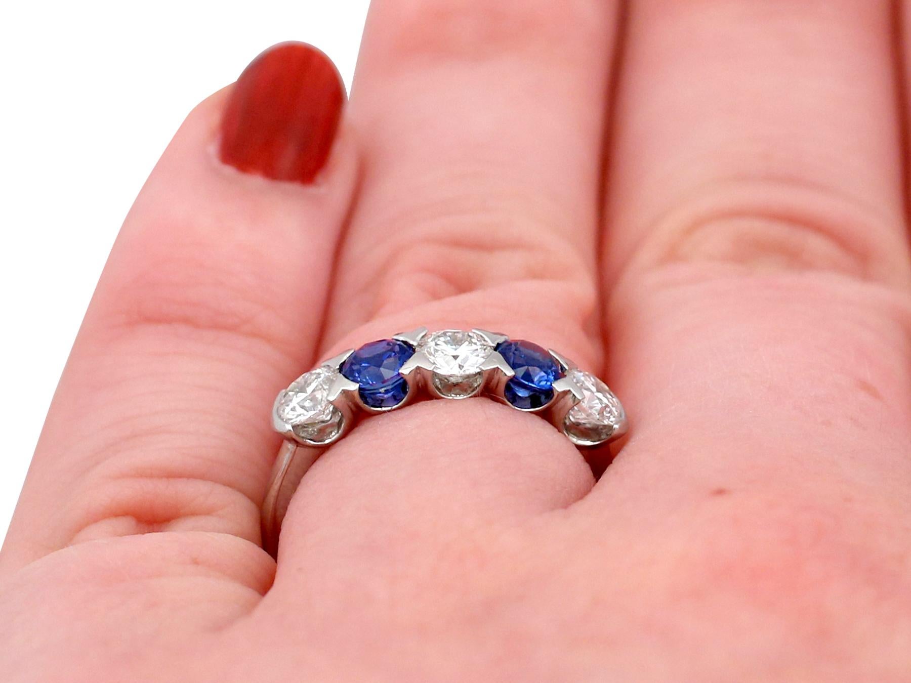 Sapphire and Diamond Platinum Five Stone Cocktail Ring For Sale at 1stDibs