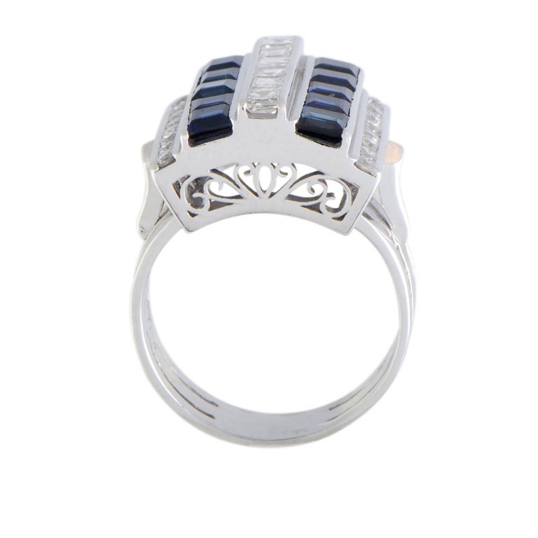 Sapphire and Diamond Platinum Rectangular Ring at 1stDibs