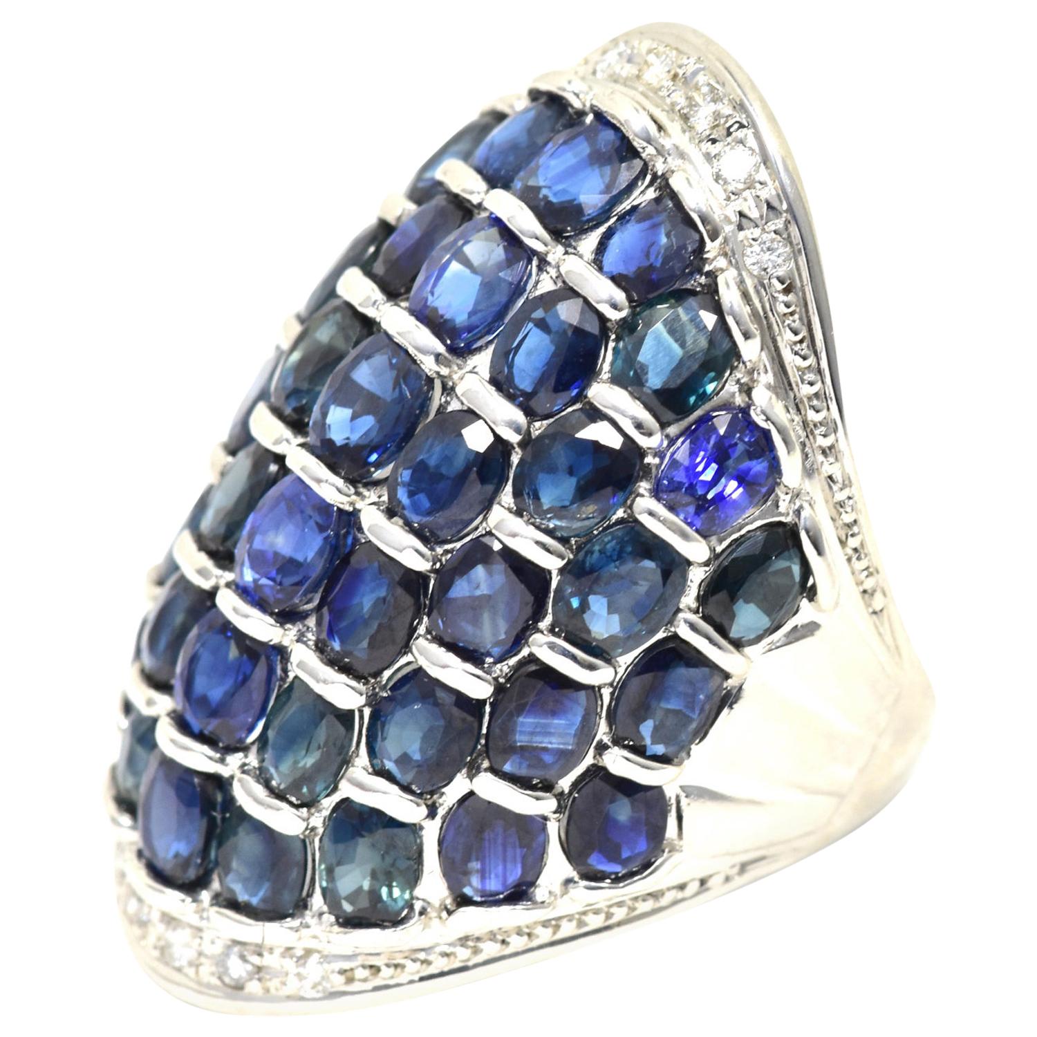 Sapphire and Diamond Platinum Ring For Sale at 1stDibs