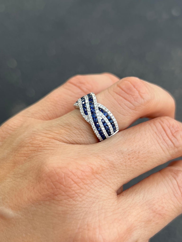 Sapphire and Diamond Rope Twist Band Ring For Sale at 1stDibs