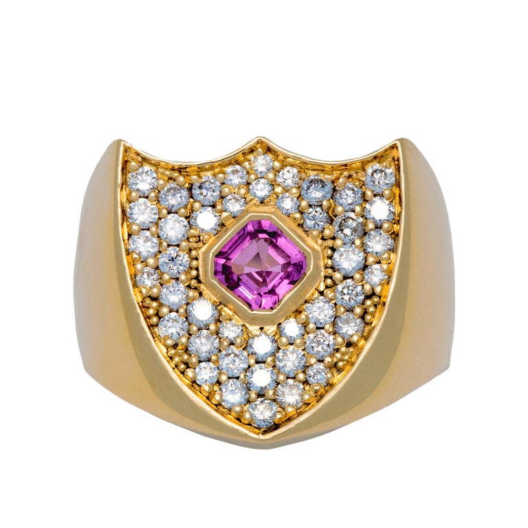 Customizable Sapphire and Diamond Shield Ring For Sale at 1stDibs