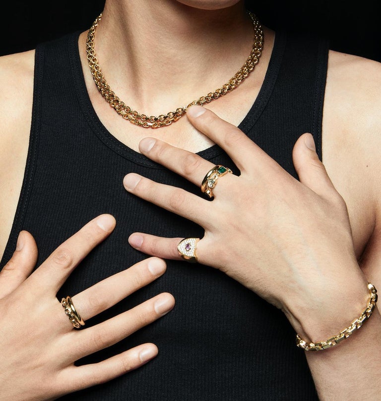 Customizable Sapphire and Diamond Shield Ring For Sale at 1stDibs